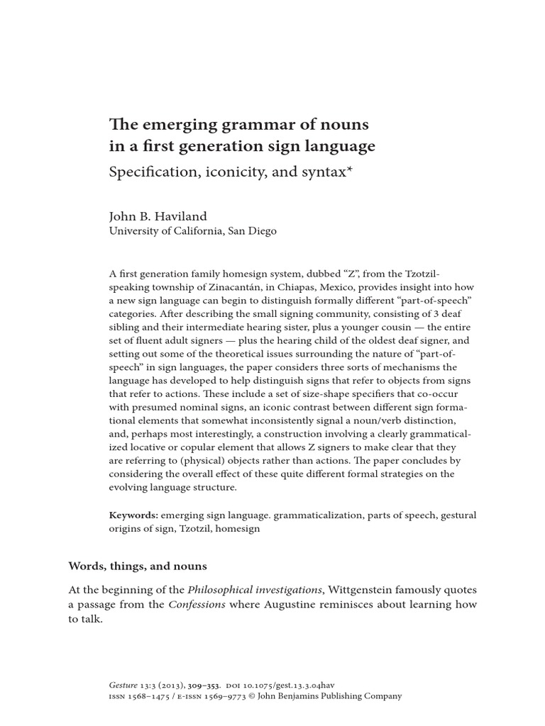 The Emerging Grammar of Nouns in A First Generation Sign Languag 2014 ...