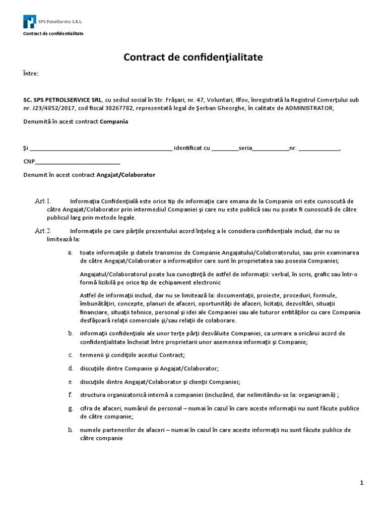 Contract de Confidentialitate | PDF