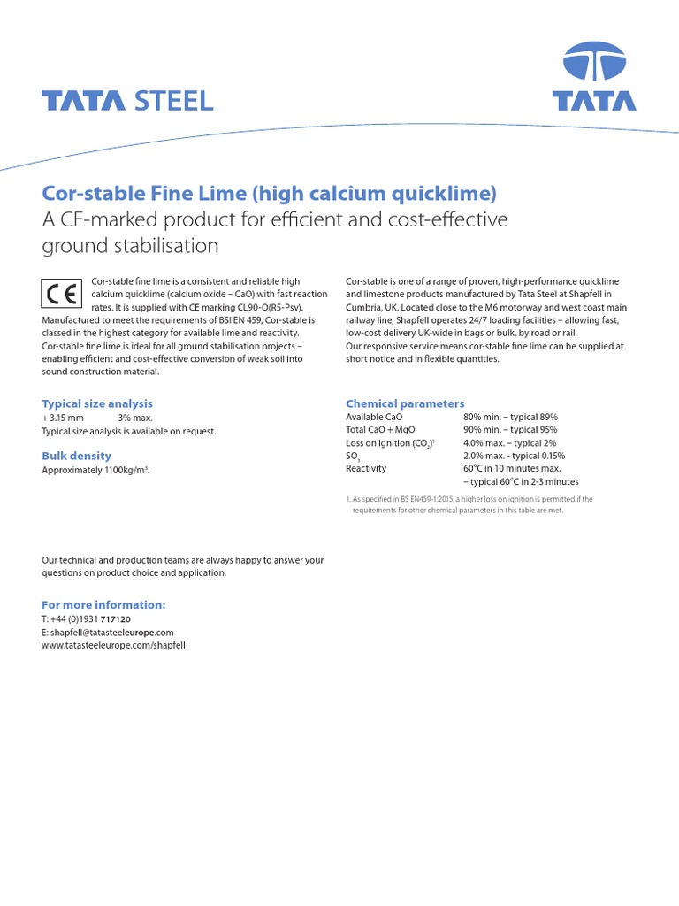 Tata Steel Cor Stable Fine Lime Datasheet Ce | PDF