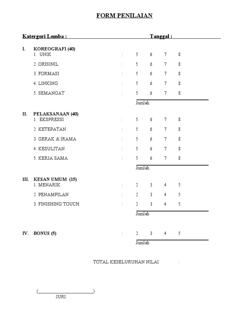 Format Penilaian Lomba Senam Kreasi | PDF