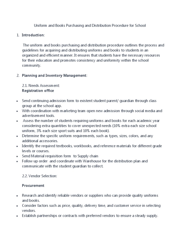 Uniform and Books Purchasing and Distribution Procedure For School ...