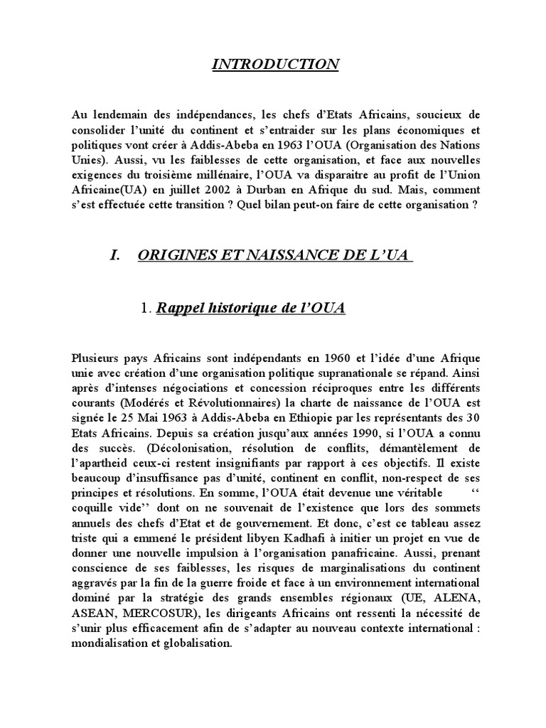 Création de l'Union Africaine en 2002 | PDF | Union africaine | Afrique