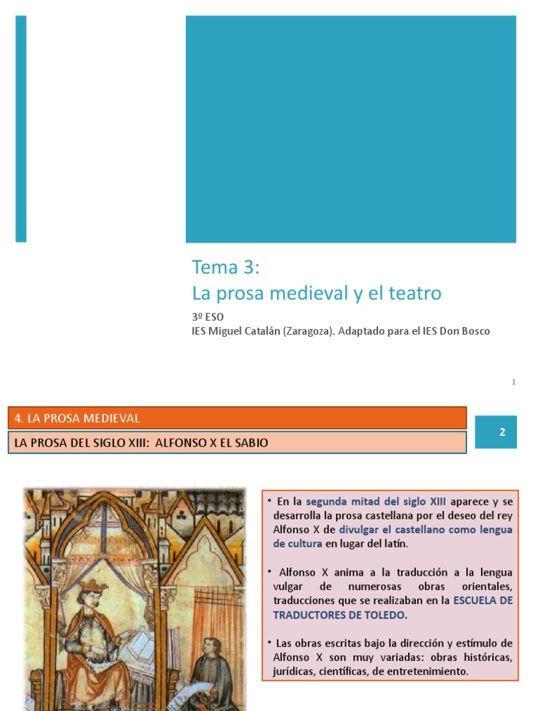 3 Eso. Narracion Medieval en Prosa y Teatro. Siglos Xiii Al Xiv | PDF | Edades medias | Prosa