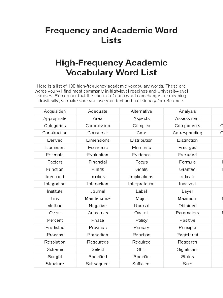 Frequency and Academic Word Lists | PDF