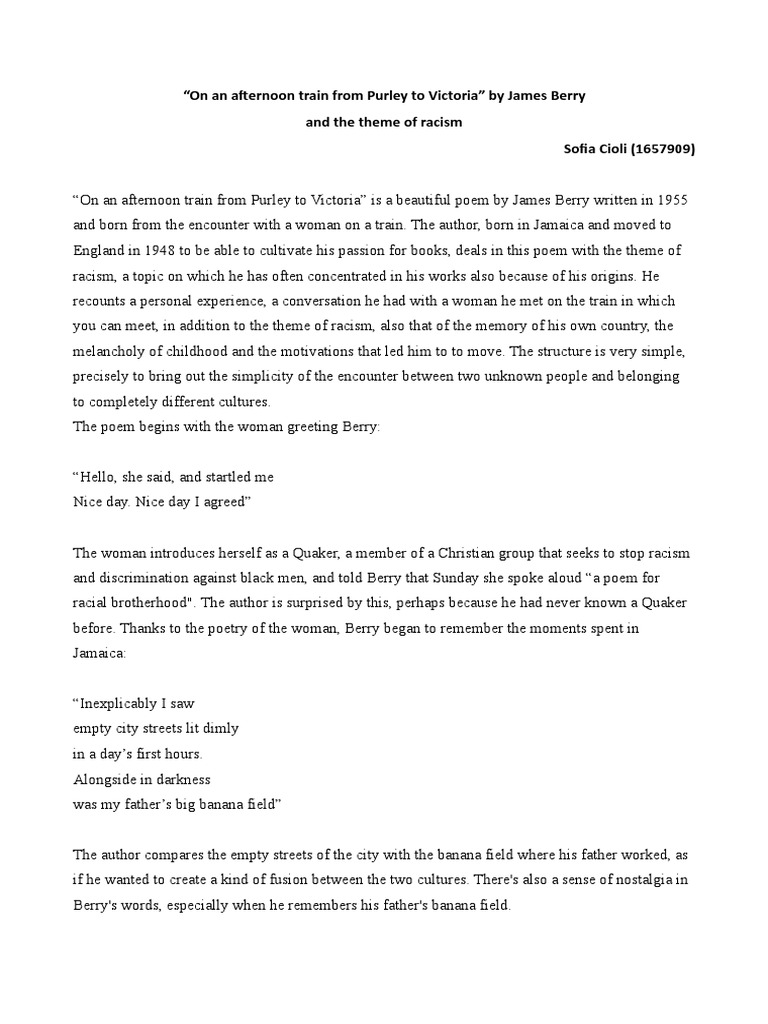 On An Afternoon Train From Purley To Victoria by James Berry | PDF