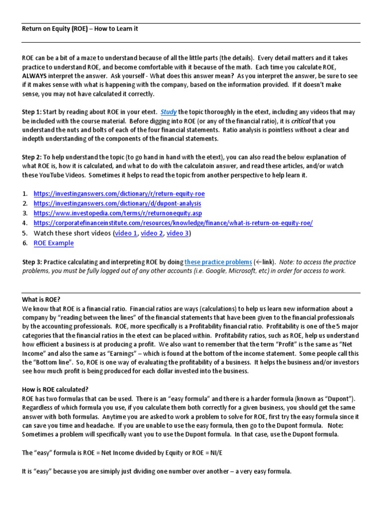 Learning ROE and Finance Practice Problems | PDF | Present Value | Interest