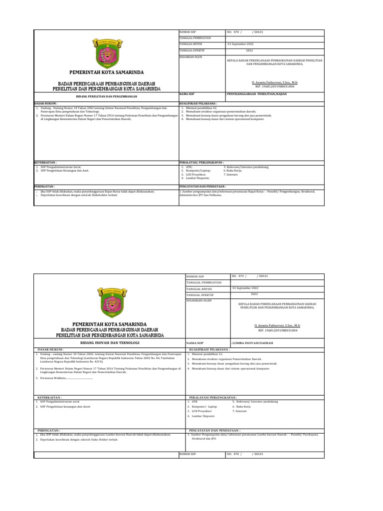 Draf Sop Bidang Litbang 2022 | PDF