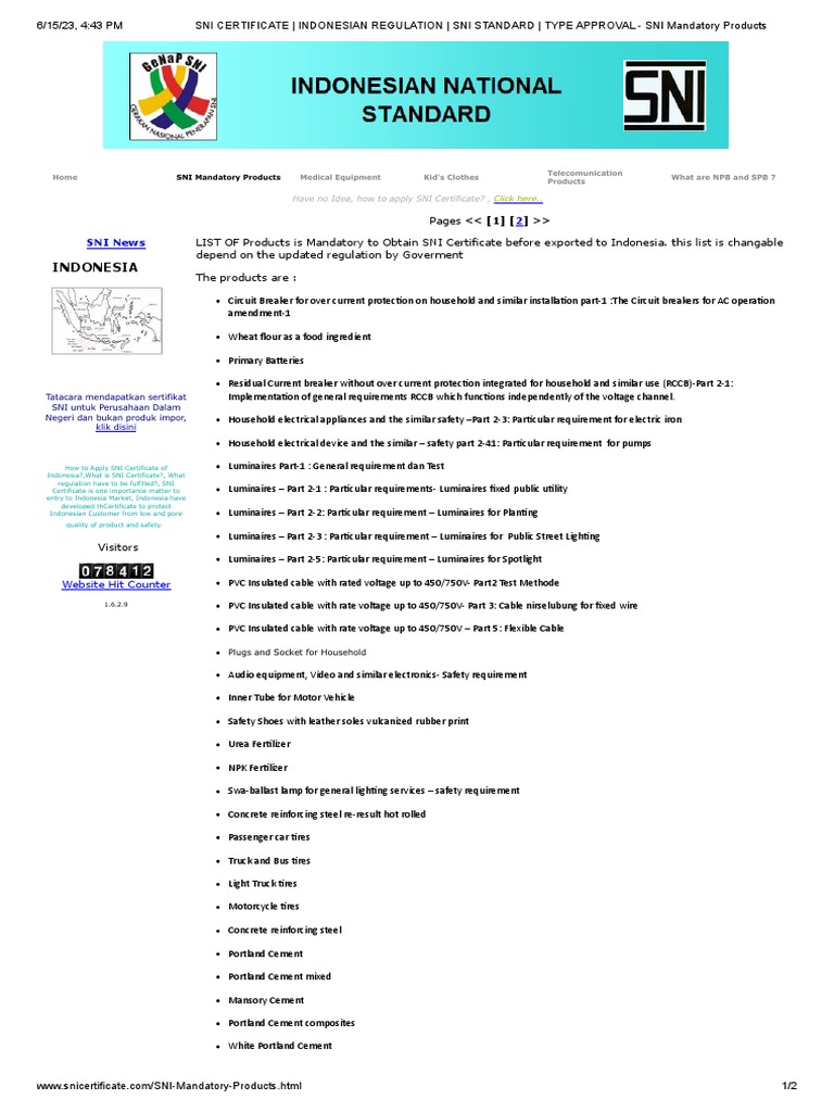 SNI CERTIFICATE _ INDONESIAN REGULATION _ SNI STANDARD _ TYPE APPROVAL - SNI Mandatory Products ...