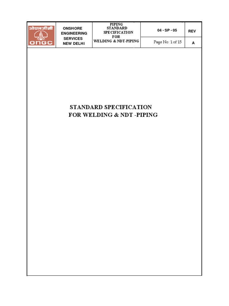 Annexure To SOW 3 STD Specification For Welding and NDT Piping | PDF ...