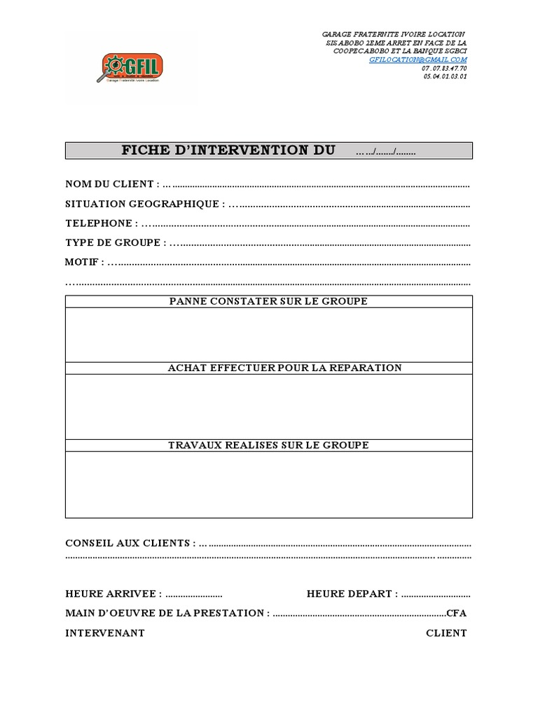 Fiche d' Intervention Client | PDF