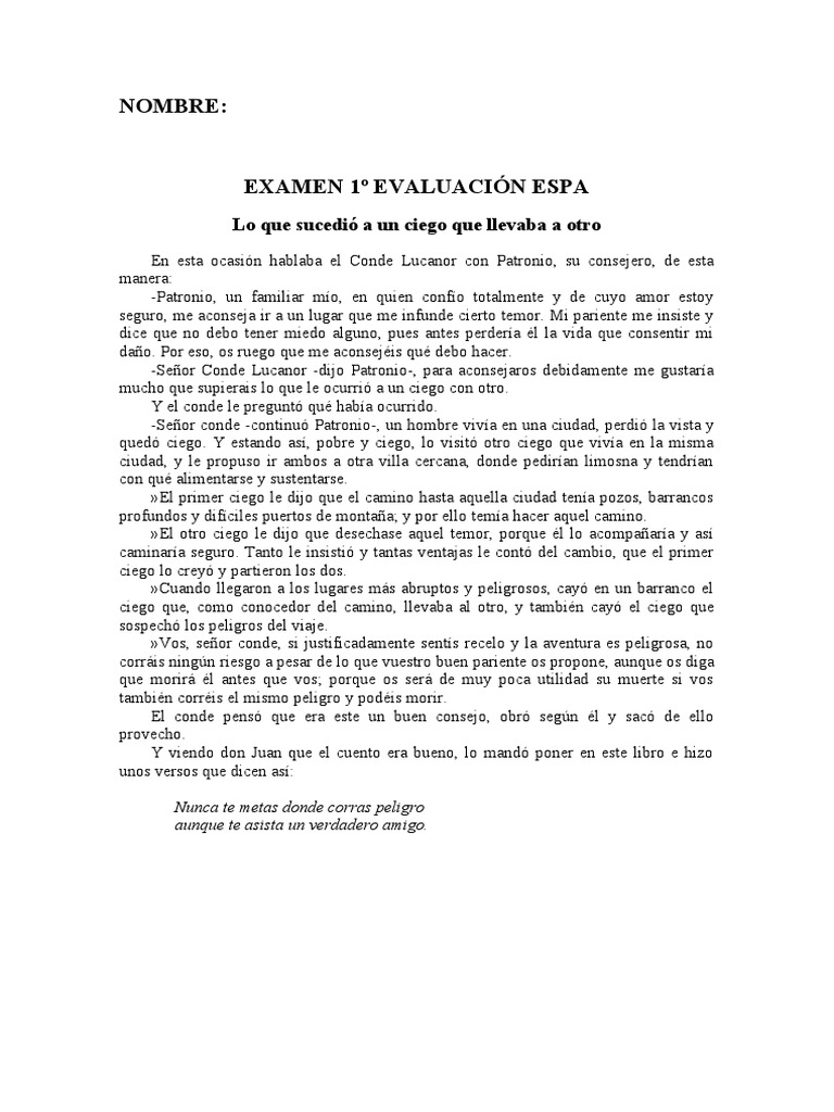 Examen 1º Evaluación Espa | PDF