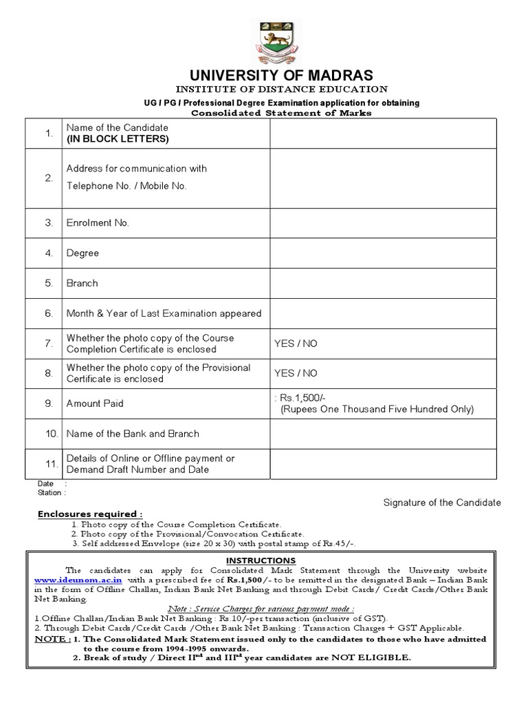 Madras Univ. Mark Statement Guide | PDF