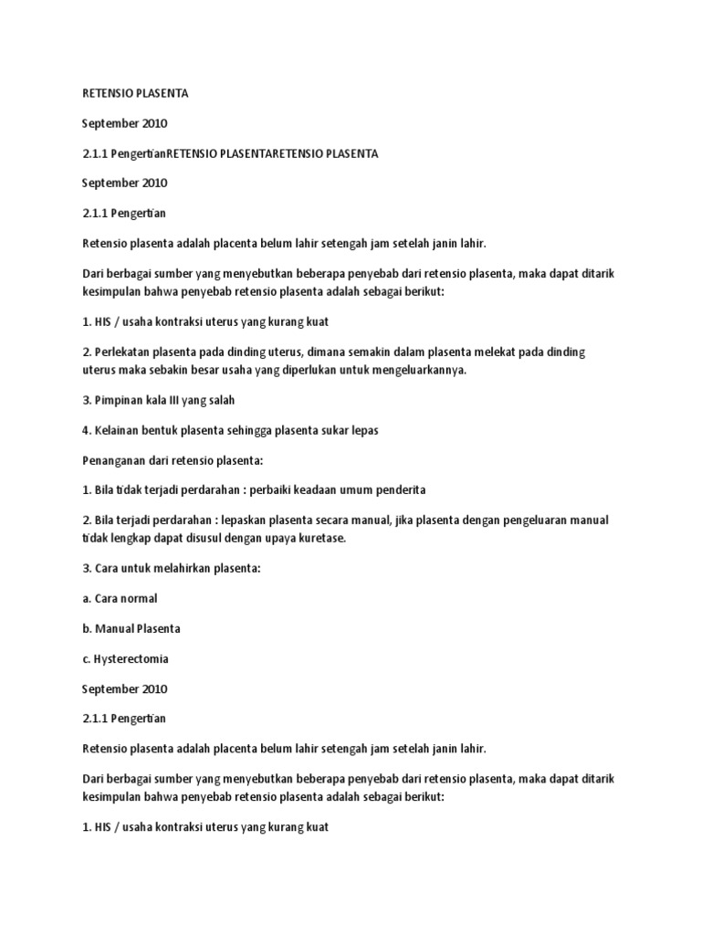 Retensio Plasenta | PDF | Kesehatan Holistik | Ilmu Sosial