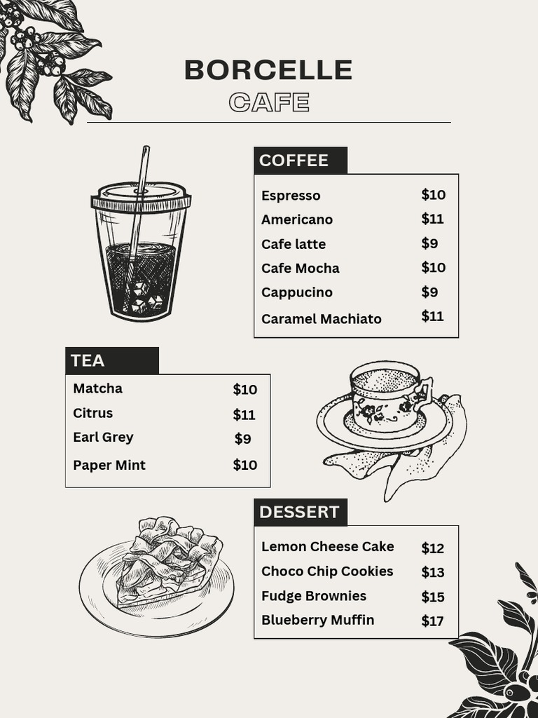 White and Black Modern Minimalist Cafe Menu | PDF