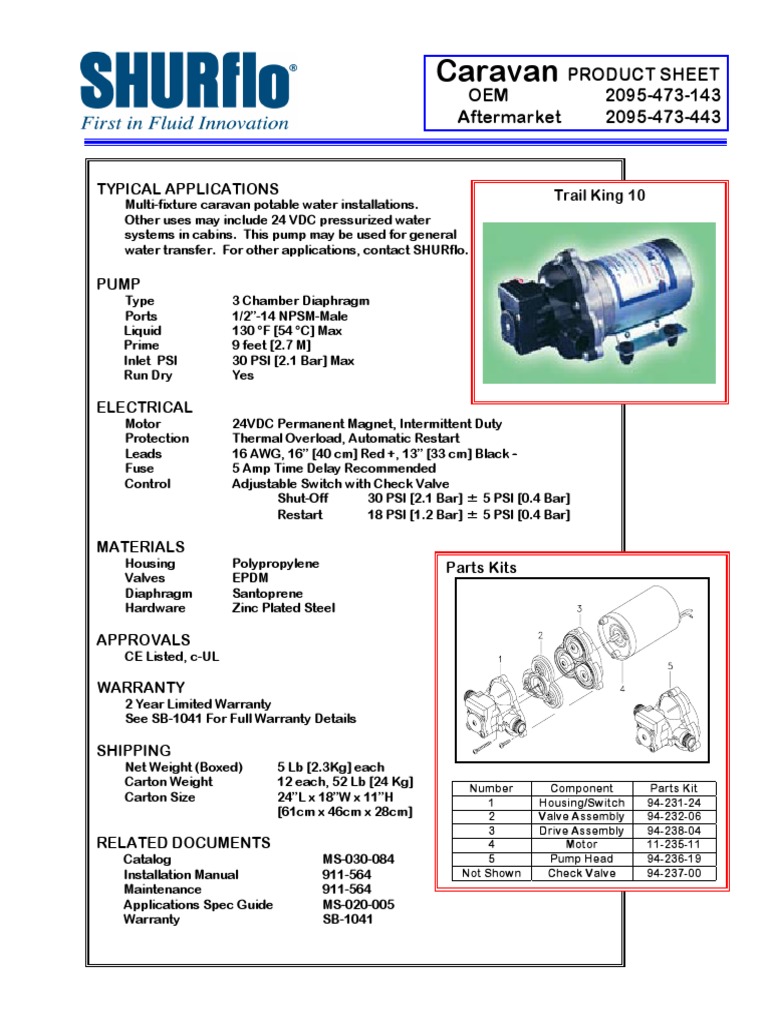 Shurflo 2095 Pump Specifications & Parts | PDF