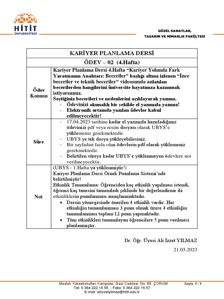 Kariyer Planlama Odev 02 | PDF