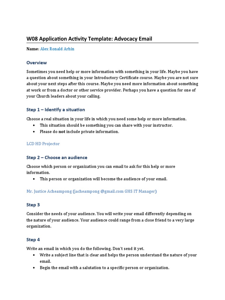 W08 Application Activity Advocacy Email | PDF