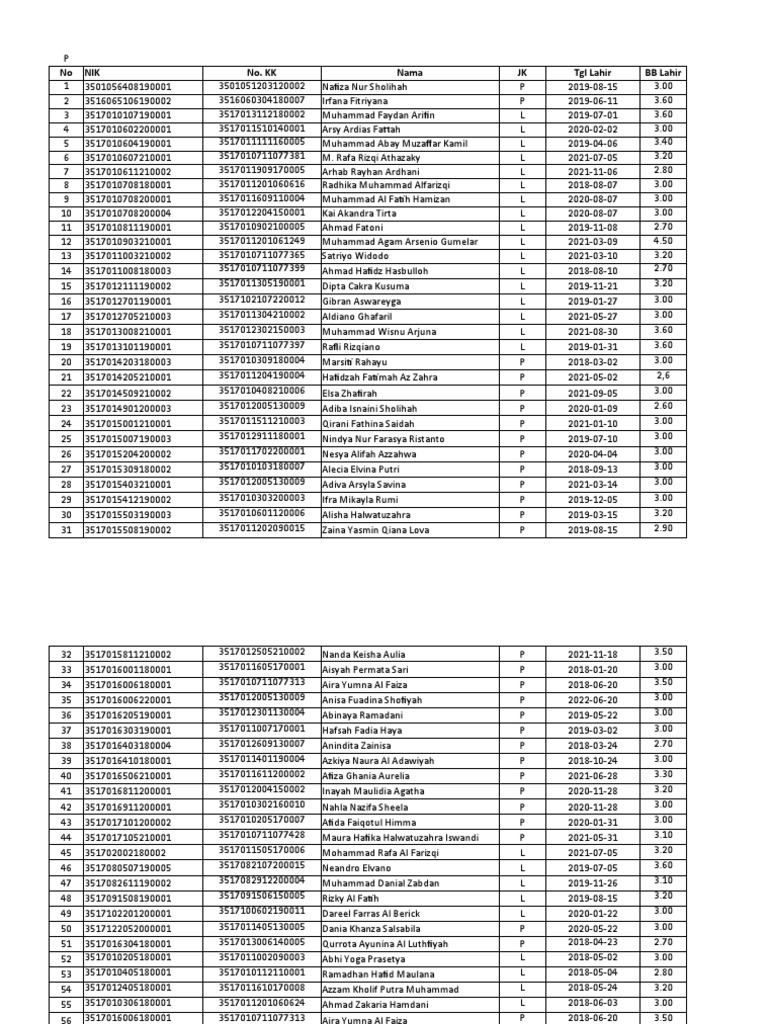Data Sasaran Riil Balita 2023 | PDF