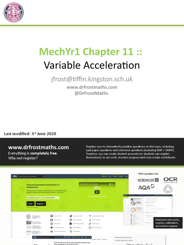 MechYr1 Chp11 VariableAcceleration | PDF | Velocity | Acceleration
