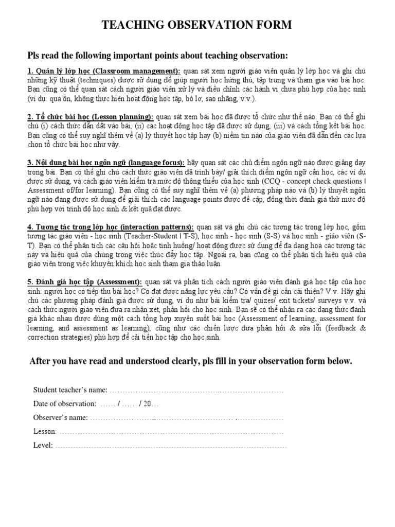Teaching Observation Form | PDF