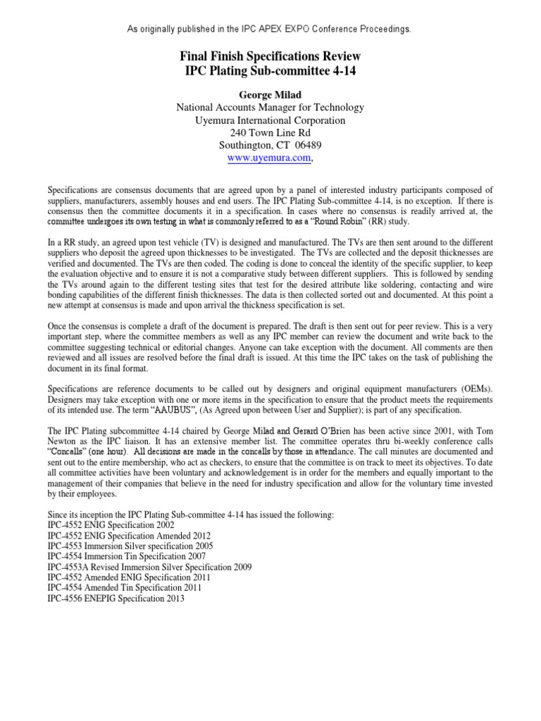 Final Finish Specifications Review Ipc Plating Ipc Pdf Standard Deviation Printed Circuit