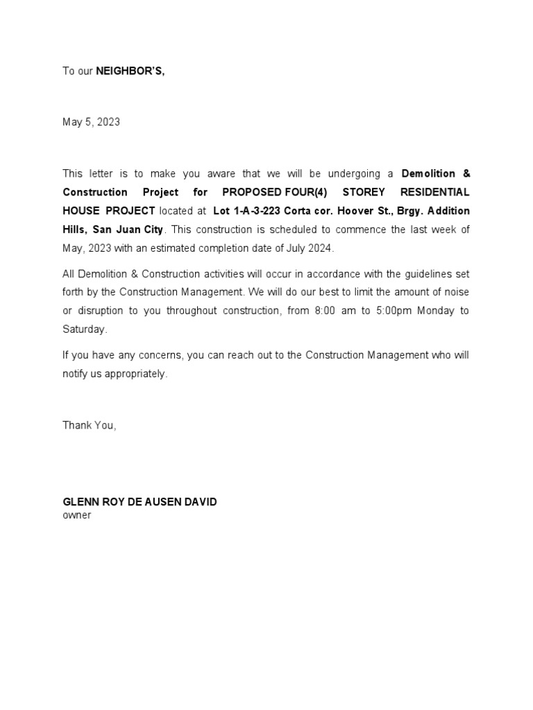 To Our NEIGHBOR Concent | PDF