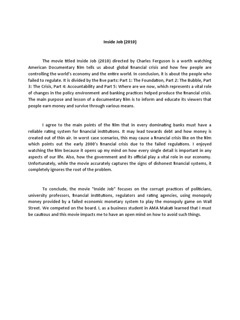 Inside Job Reaction Paper_ John Andrie S. Pardo | PDF