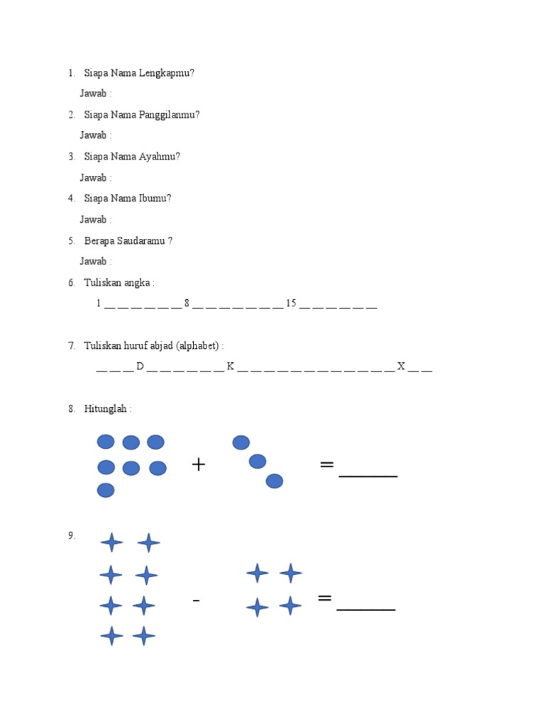 Soal Persiapan Masuk SD | PDF