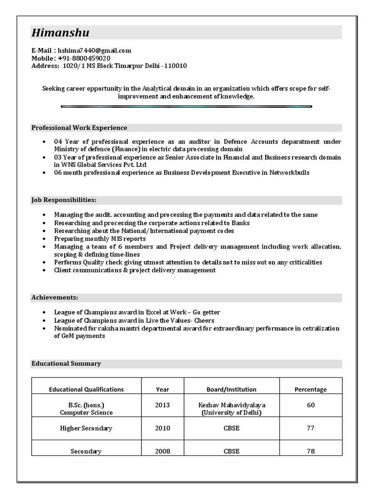 Himanshu Resume | PDF | Computing | Business