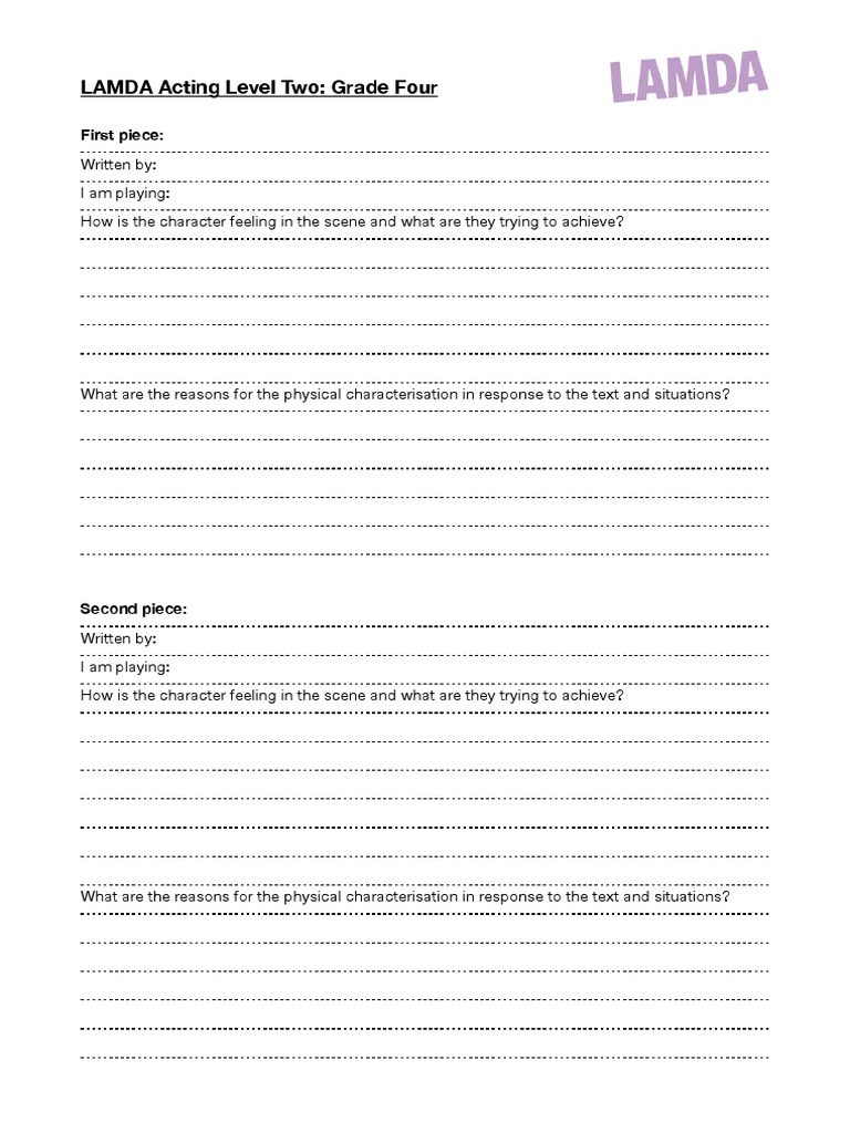 LAMDA Acting Grade Four Theory Sheet PDF | PDF | Games & Activities