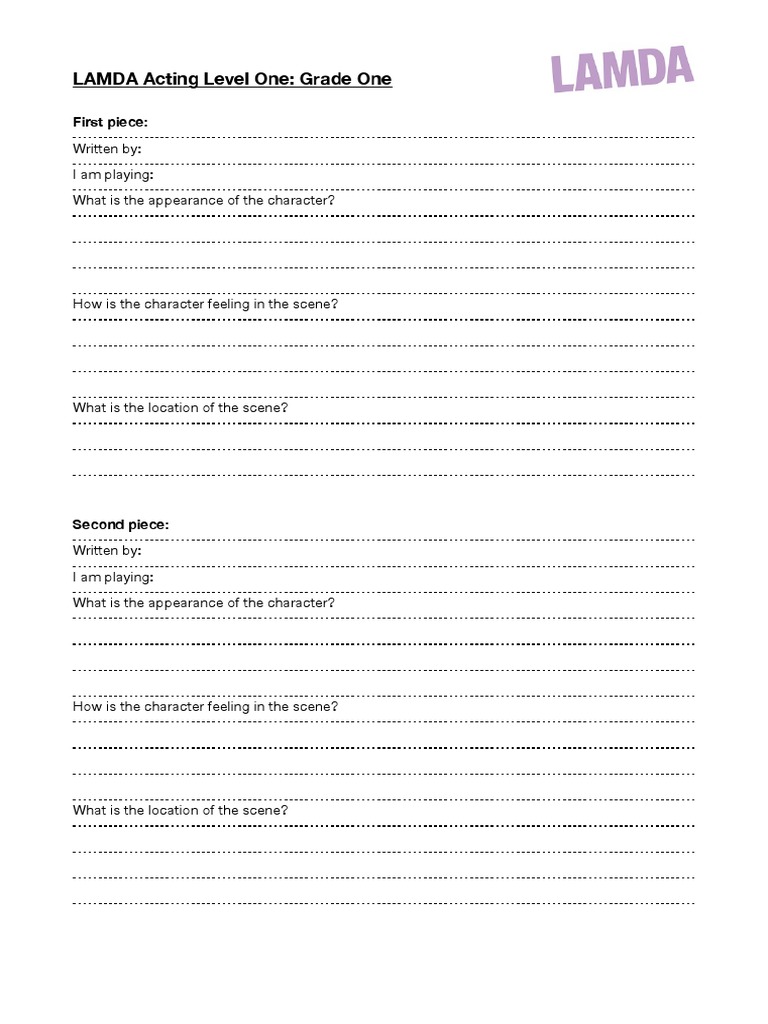 LAMDA Acting Grade One Theory Sheet PDF | PDF | Language Arts ...