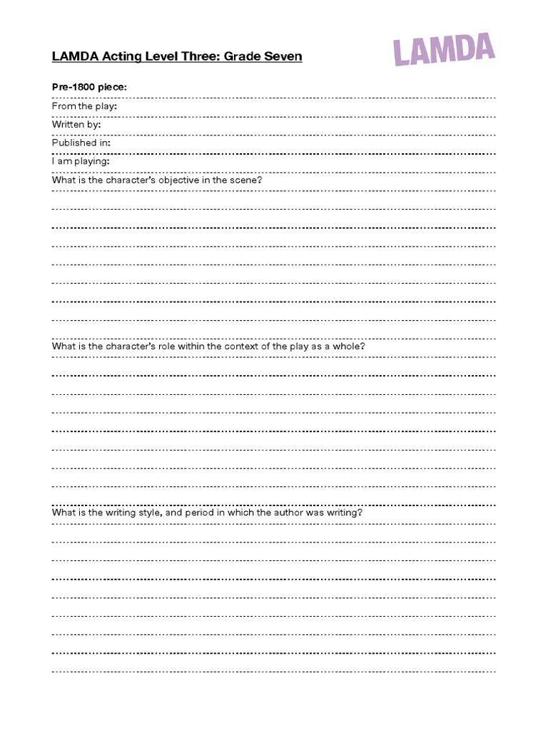 LAMDA Acting Grade Seven Theory Sheet PDF | PDF