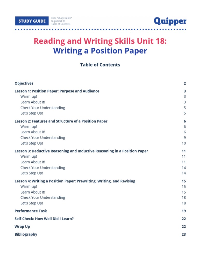PDF RW 11 Unit 18 Writing A Position Paper 4 Topics | PDF | Argument ...