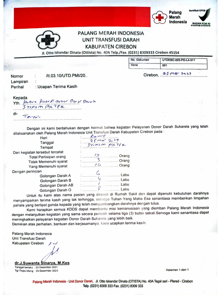 Surat Keterangan PMI | PDF