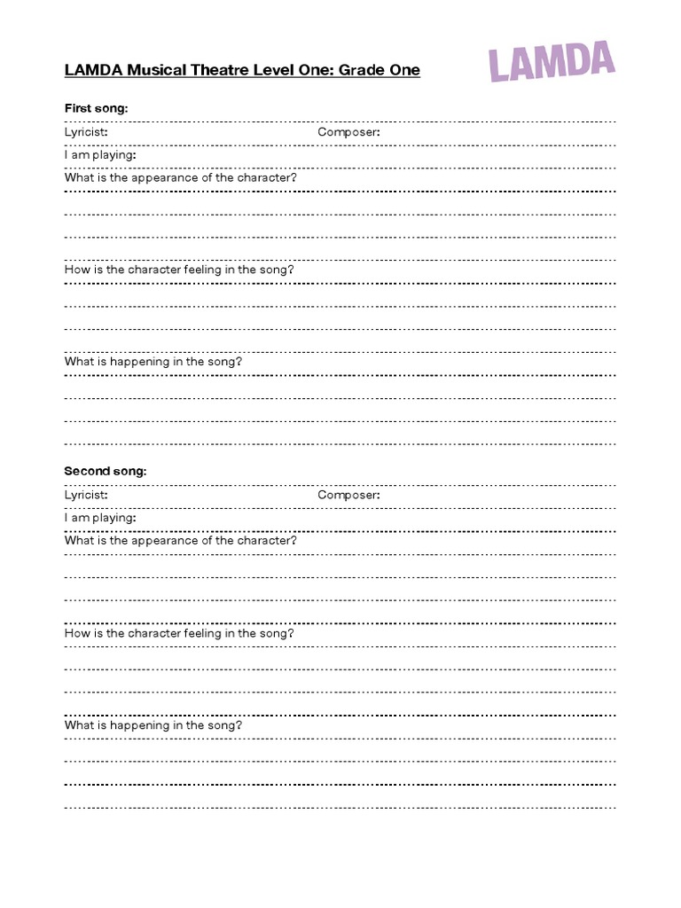 LAMDA Grade One Musical Theatre Guide | PDF