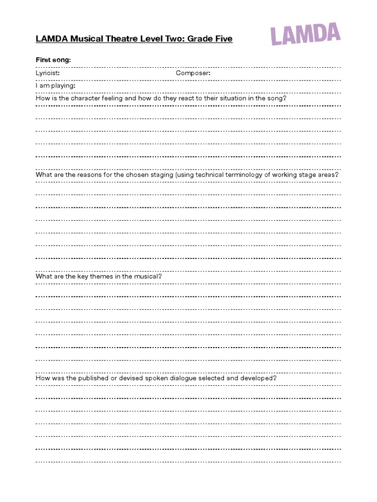 LAMDA Musical Theatre Grade Five Theory Sheet PDF | PDF | Art