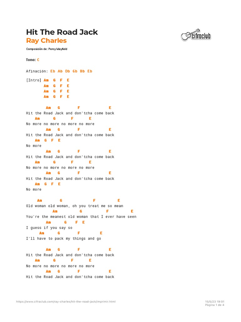 Cifra Club - Ray Charles - Hit the Road Jack | PDF | Billboard Number ...
