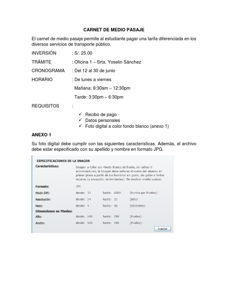 Carnet de Medio Pasaje | PDF