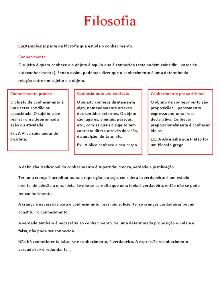 Conhecimento - Filosofia 11º ano | PDF | Conhecimento | Verdade