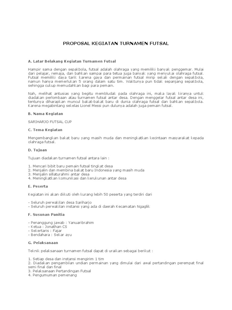 Proposal Kegiatan Turnamen Futsal | PDF