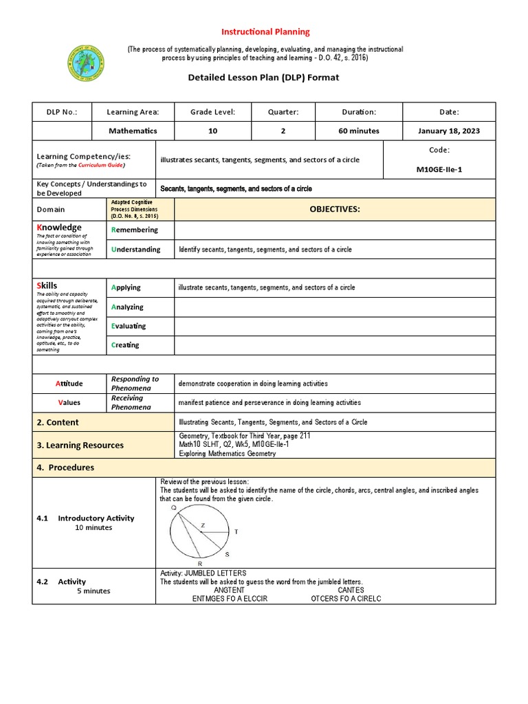 Detailed Lesson Plan (DLP) Format: Instructional Planning | PDF ...