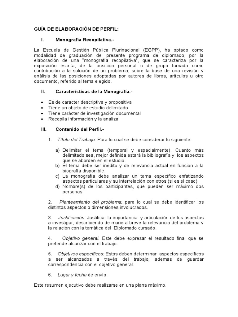 GUÍA DE ELABORACIÓN DE PERFIL | PDF