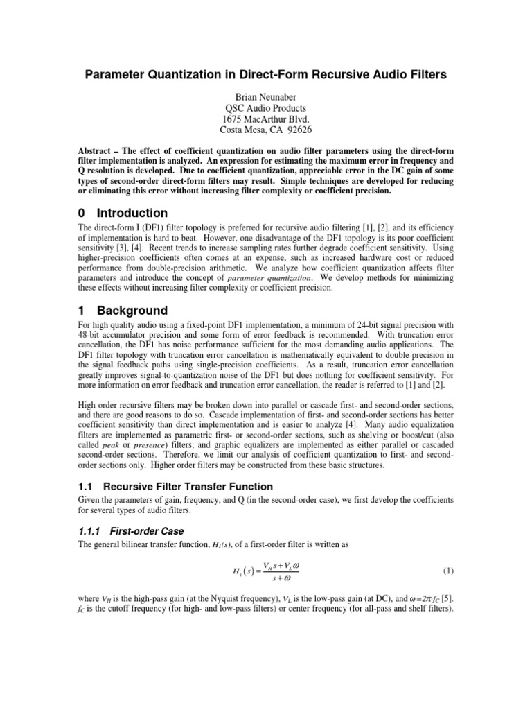 Direct-Form Filter Parameter Quantization | PDF | Low Pass Filter ...