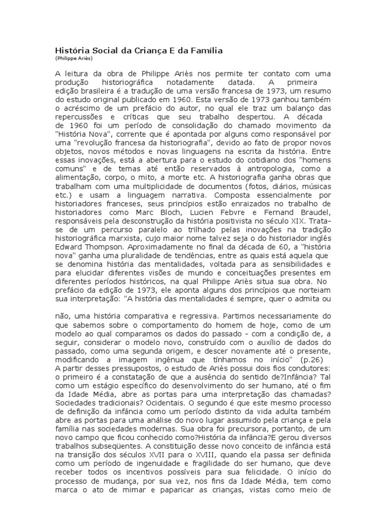 História Social Da Criança E Da Família Pdf Historiografia