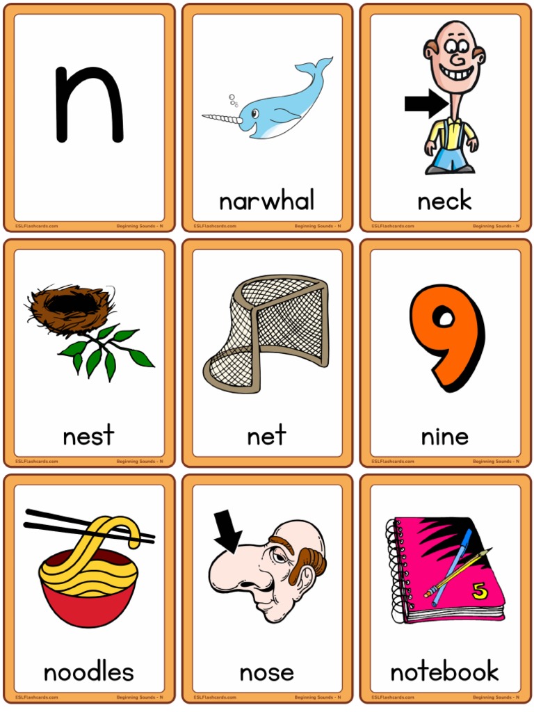 Beginning Sounds N To S Small Flashcards With Labels | PDF