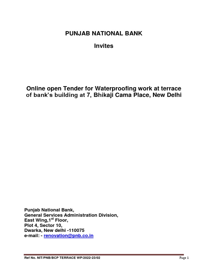 OPEN E-Tender Document - BCP Waterproofing - For Tender | PDF