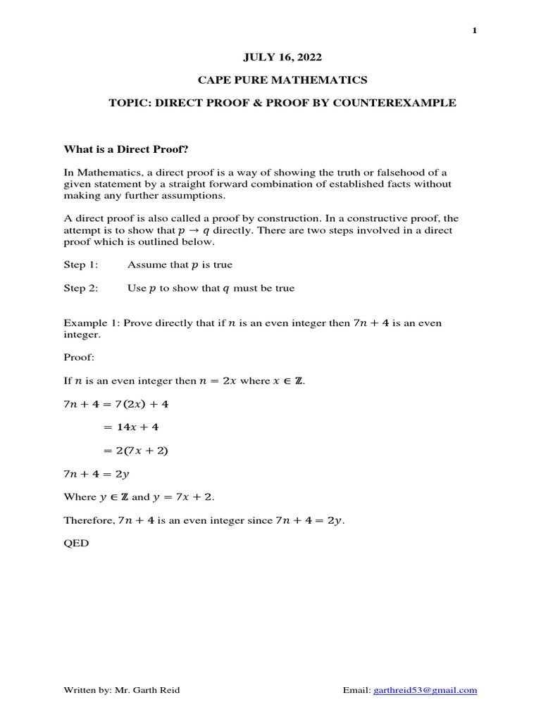 CAPE U1 Direct Proofs Proof by Counterexample | PDF | Mathematical ...