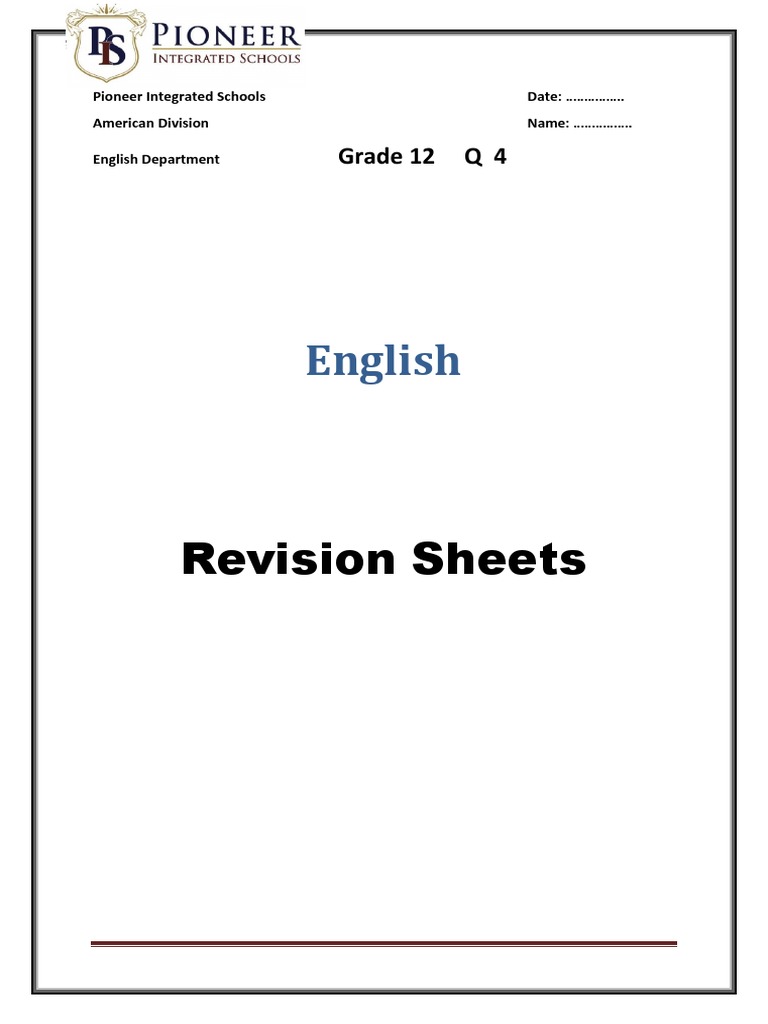GR 12 Q 4 Revision Sheets | PDF | Hamlet