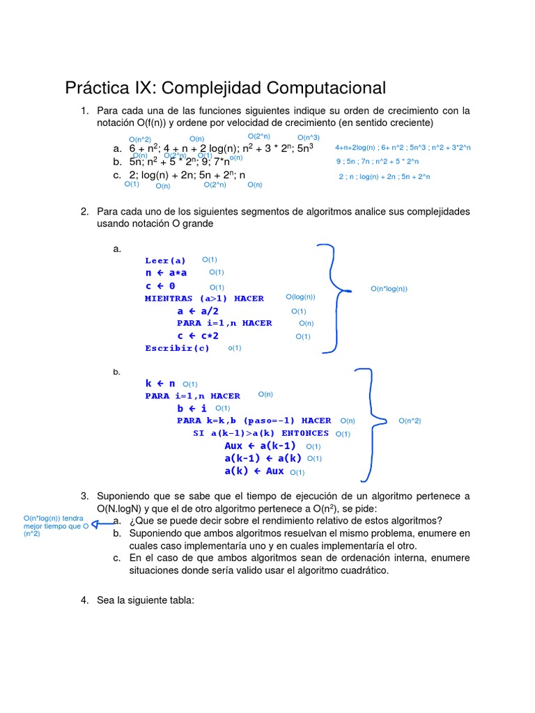 Ejercicios Complejidad - Resueltos | PDF