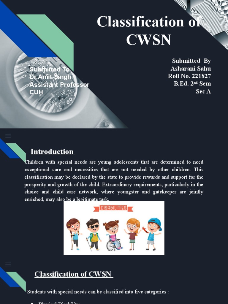 221827.classification of CWSN | PDF | Disability | Visual Impairment